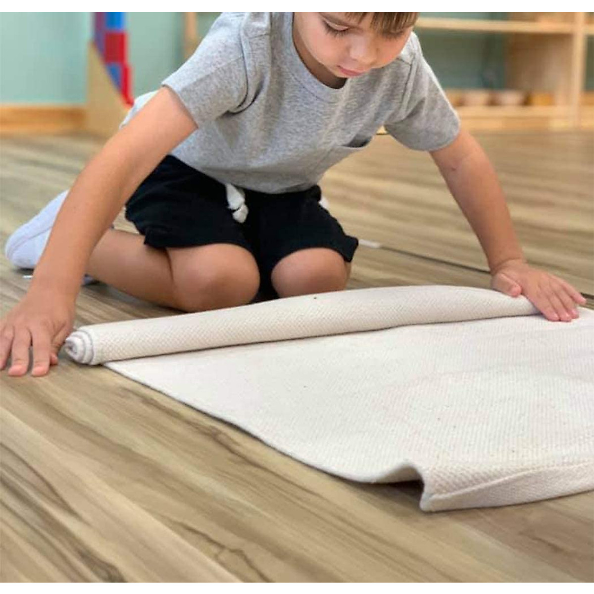 JE JOUE Montessori Materials Children Playing Mat Pure Cotton Working Rug for Toddlers (16"×24", Beige)