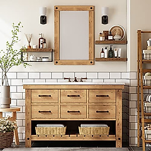 QEEIG Bathroom Shelves Over Toilet Wall Mounted Floating Shelves Farmhouse Shelf Toilet Paper Holder Small 16 inch Set of 3, Rustic Brown