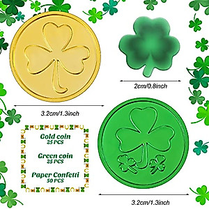 156 Pieces St Patricks Day Decorations Set Includes 6 Green Leprechaun Cauldron with Handle Lucky Leprechaun Pot 50 St. Patrick Lucky Shamrock Plastic Coins and 100 Shamrock Clover Confetti for Party
