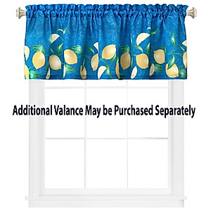 Newbridge Mediterranean Lemon Zest Tier Curtain and Valance Set, Blue/Yellow Provence Lemon Print Tier Set, 36” Long Tier Pair and Valance - 60" x 36" (Set of 2 Tiers & Valance)