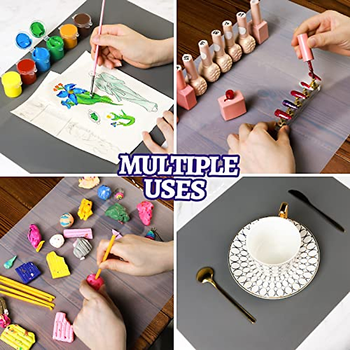 LEORBO Silicone Mat, 2 Pack Silicone Mats for Resin, 15.7"x 11.7" Silicone Sheets for Resin Molds, Silicone Mats for Crafts, Resin Paint Clay Mat, Gray & Clear Silicone Mat, Resin Casting Molds