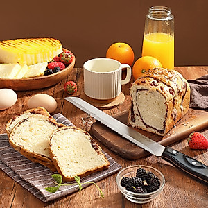 Little Cook Bread Knife with Cover, 10 inch serrated bread knife for homemade bread, German Stainless Steel brisket knife, Bread Cutter Ideal for Slicing Homemade Bread, Bagels, Cake