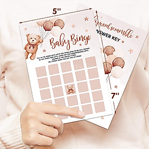 Sinasasspel 302pcs Teddy Bear Baby Shower Game Set of 6 Activities for 50 Guests Gender Neutral Includes Baby ABC, Bingo, Word Scramble, Baby Prediction and More, Each 5x7 Inches