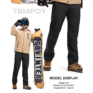 TBMPOY Men's Snow Ski Hiking Pants Waterproof Winter Fleece Lined Pants Camping Skiing Ice Fishing Pants with Belt 01 Thick Black M