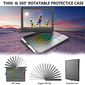 COO Keyboard Case for All-New Fire HD 10/ 10 Plus Tablet (11th Generation 2021 Release) 10.1", 360° Rotatable-7 Colors Backlit Touchpad Keyboard with Pencil Holder for Fire HD 10 Tablet