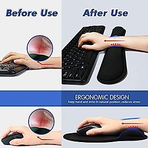 Ergonomic Mouse Pad with Wrist Support, Premium Memory Foam Keyboard Wrist Support Bar and Mouse Wrist Rest Pads Set- for Comfortable Typing &Wrist Pain Relief Mouse Pad with Wrist Support Bar