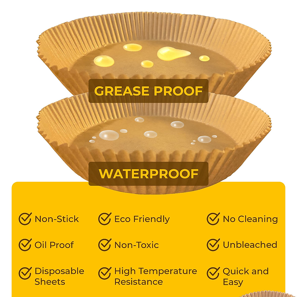 DIRRECTLIINES 220 PCS Large Air Fryer Disposable Paper Liner 7.9 Inch, 100 Disposable Gloves, 7 Inch Kitchen Tong, Parchment Paper for Baking and Roasting, Unbleached and Oil Proof, Brown, AIFRDPL