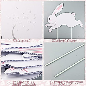 Set of 9 Easter Bunny Yard Signs Bunny Garden Lawn Signs Easter Plastic Outdoor Yard Signs White Rabbits Yard Decoration with Stakes for Easter Party Supplies Photo Props Patio Walkway