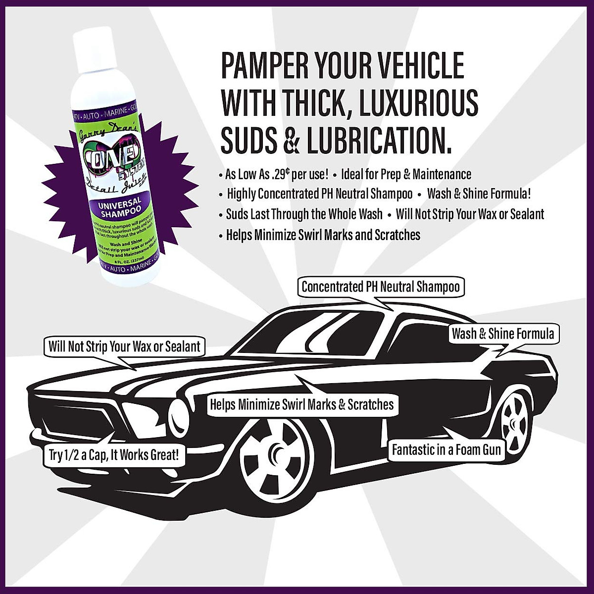 Detail Juice Garry Dean's ONE System Universal Shampoo Highly Concentrated PH Neutral Shampoo Automotive Detailing Supplies (128 fl oz)