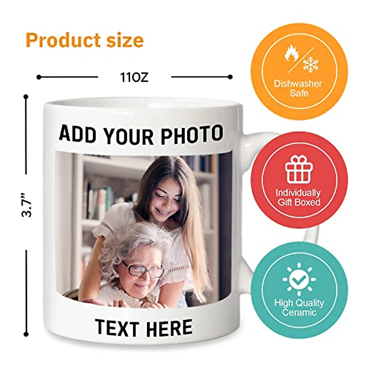 Custom Mug Personalized Photo Mug 11oz on Both Side Custom Mug with Your Picture, Logo, Text Personalized Coffee Mug Customized Gifts for Birthday Christmas Party Decoration 11oz White Wholesale