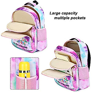BTOOP Girls Backpack Kids Elementary Bookbag Girly School Bag with Insulated Lunch Tote and Pencil Pouch (Tie dye green purple pink)