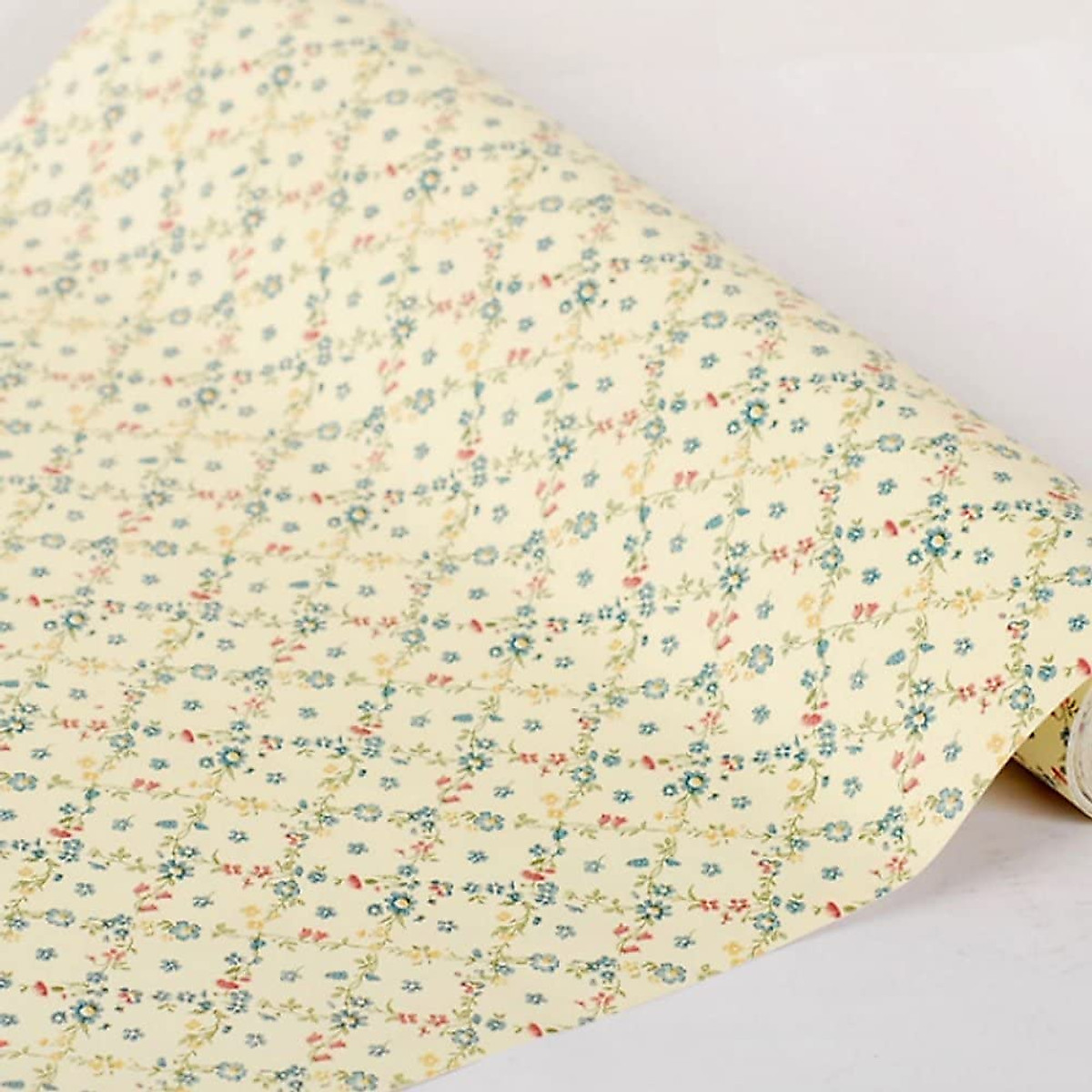 Self Adhesive Vinyl Vintage Yellow Floral Contact Paper Shelf Drawer Dresser Liner 17.7x117 Inches