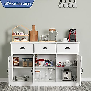 MAISON ARTS White Buffet Cabinet with Storage Kitchen Sideboard with 3 Doors & 3 Drawers Farmhouse Buffet Server Bar Cabinet Console Table for Dining Living Room Decorative Cupboard, White