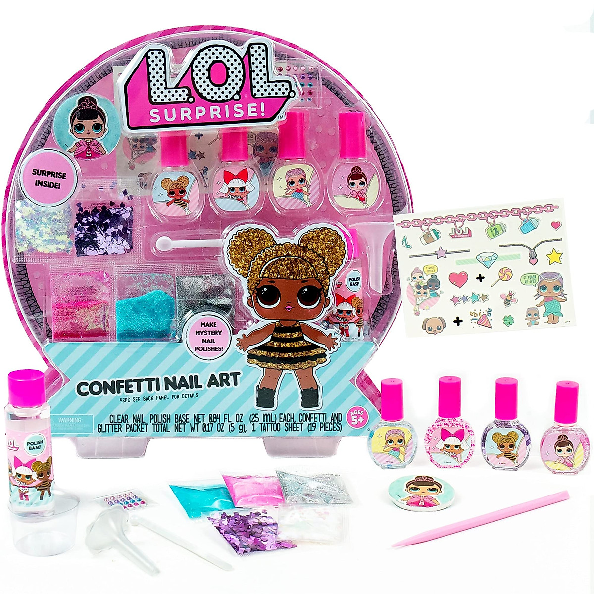 L.O.L. Surprise Confetti Nail Art by Horizon Group USA,Make Custom DIY Nail Polishe.Add tattoos, Glitter, Gemstones & More.Secret Reveal Surprise Inside.Multi Colored