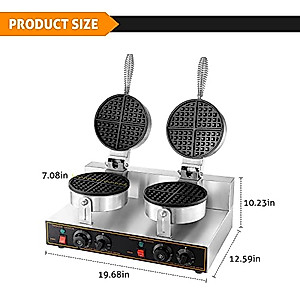 WICHEMI Waffle Maker Commercial Electric Waffle Machine Stainless Steel Non-stick Double Head Egg Bubble Waffle Furnace for Bakery, Restaurant, Snack Bar or Household, 110V 1250W