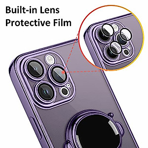 KANGHAR for iPhone 14 Pro Max Case Clear 6D Plating Astronaut Hidden Stand Case for Women Men Camera Lens Cover Soft TPU Shockproof Protective Phone Case for iPhone 14 Pro Max 6.7 Inch - Purple