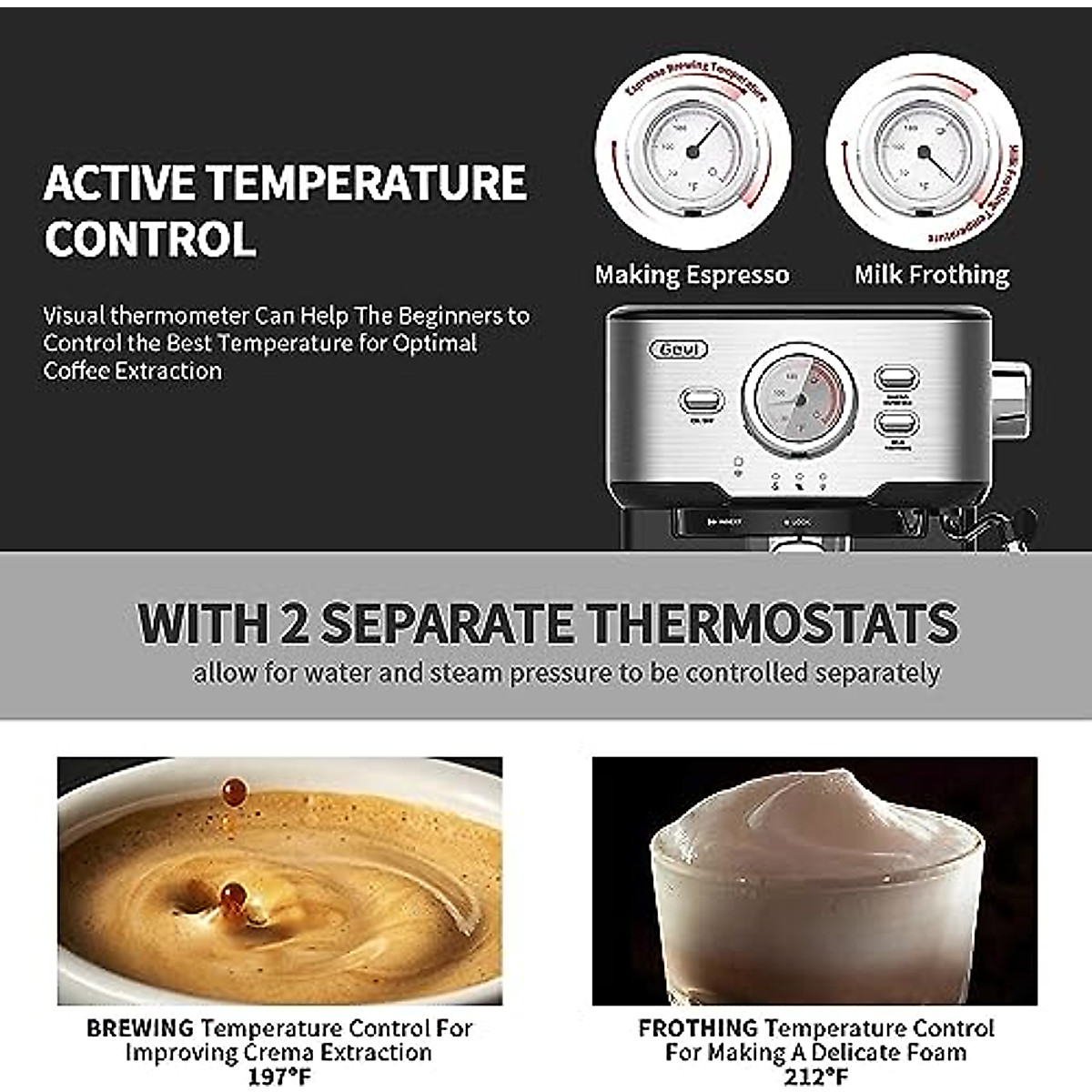 Gevi Espresso Machine, Espresso Maker with Milk Frother Steam Wand, Compact Espresso Super Automatic Espresso Machines for home with 34oz Removable Water Tank for Cappuccino, Latte