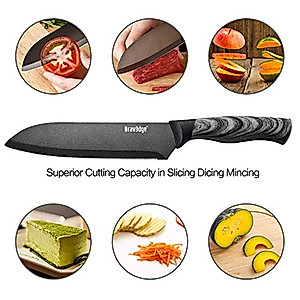 Professional Chef's Knife, 8 Inch High Carbon Stainless Steel Japanese Kitchen Knife, Ultra Sharp Utility Knife with Ergonomic Handle and Gift Box for Family and Restaurant - Black Matt