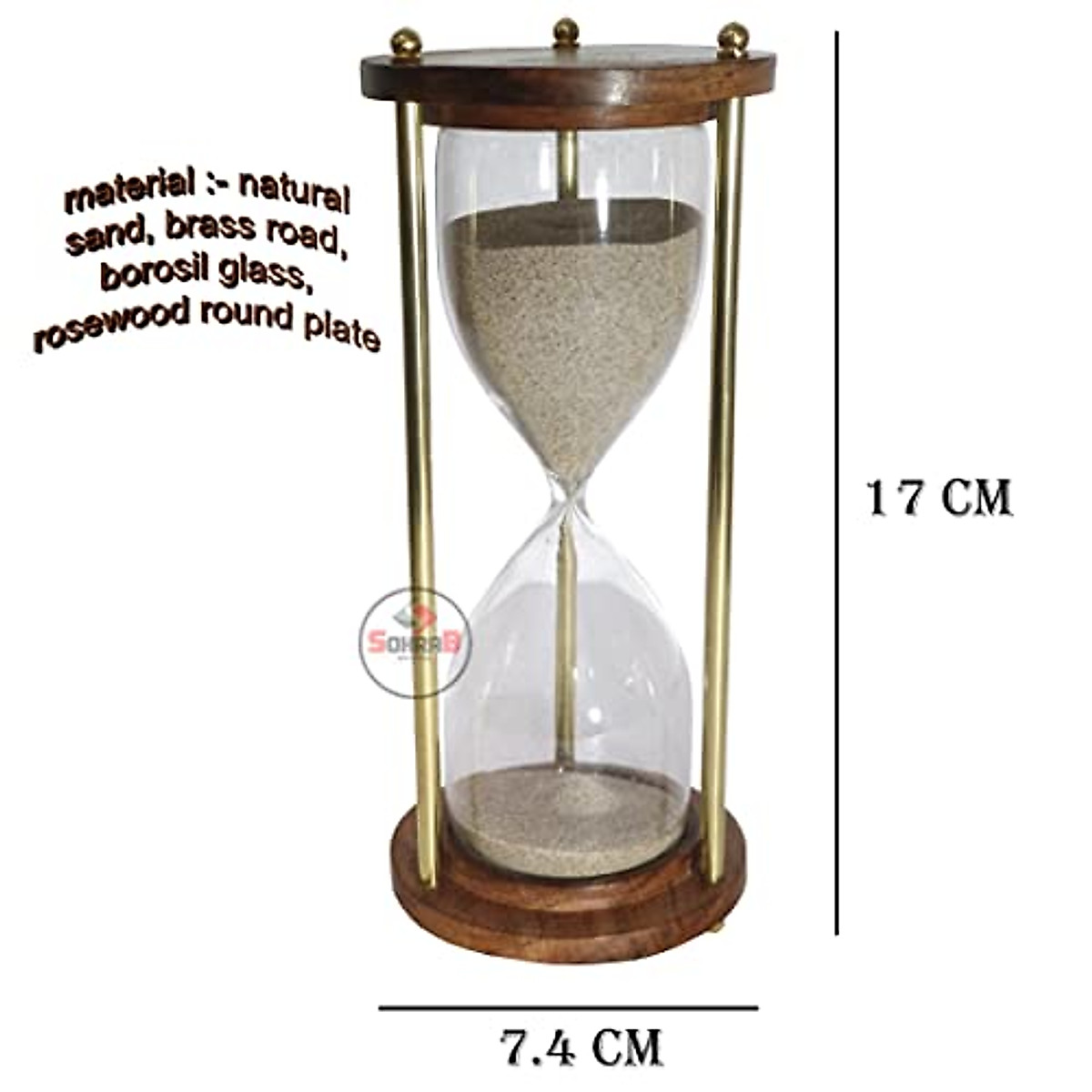 Rosewood Brass Hourglass with Qoute with god All Things are Possible 7 inches 30 Minute Sand Timer | Sand Clock | Timer with Sparkling Natural Sand for Home & Kitchen Office Table Desk