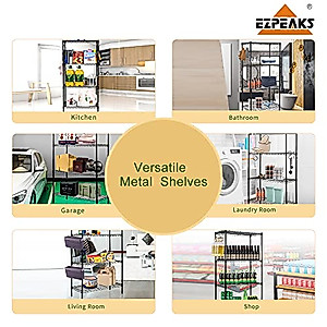 EZPEAKS 4-Shelf Shelving Unit with 8 Hooks and 4-Shelf Liners, NSF Certified, Adjustable Metal Wire Shelves, Shelving Rack and Storage for Kitchen Laundry Bathroom Pantry Closet(23.6W x 14D x 47H)