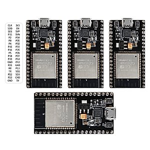 Alinan 4pcs 38PIN ESP-WROOM-32 ESP-32S ESP32 Development Board 2.4GHz Dual-Mode WiFi + Bluetooth Dual Cores Microcontroller Processor Integrated with Antenna RF AMP Filter AP STA for Arduino IDE