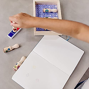 Melissa & Doug Happy Handles Wooden Stamp Set: 6 Stamps and 6-Color Stamp Pad - Kids Stamp Packs With Washable Ink, Easy To Hold Stampers For Kids Ages 4+