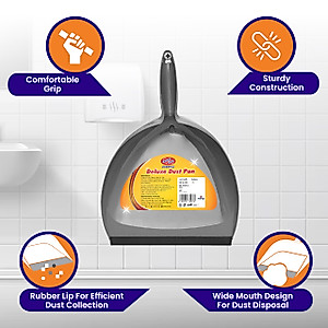 Chakaachak Heavy Duty Dust Pan with Rubber Edge, 13" Handheld Dustpan with Hanging Hole for Home/Household Cleaning, Industrial, Countertops (Pack of 4, Grey)