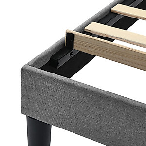 GJHOME Queen Size Bed Frame Upholstered Platform Bed with Adjustable Headboard, Button Tufted, Wood Slat Support, Easy Assembly, Light Gray