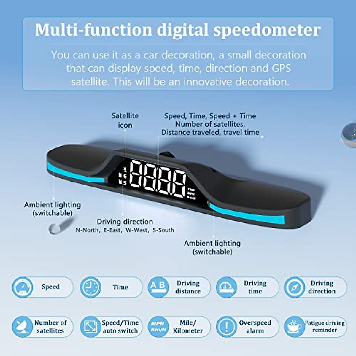 AWOLIMEI Digital Speedometer for Car g15 ，Heads Up Display for Cars with Overspeed Alarm, Fatigue Driving Alarm，USB Plug and Play，Suitable for All Car (G15)