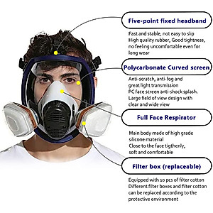 chengchuang 15IN1 Full-Face Respirators,Wide Field of View Lightweight, Widely Used in Paint spray, Chemical,Woodworking