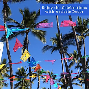 Mexican Party Banners (5 Pack - 10 Tissue Paper Flags per Banner/NOT Plastic) - Papel Picado Banner - Mexican Themed Party Decorations - Papel Picado Mexicano para Fiesta - Fiesta Party Decorations