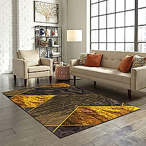Nordic Geometry Gold Glitter Marble Area Rug, Modern Minimalist Abstract Line Art Decorative Rug, Easy Clean Carpet with Anti-Slip Backing for Bedroom Living Room Dining Room Office 2ftx6ft