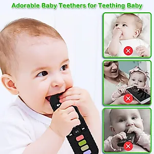 Andywoo Teething Toys for Babies 0-6 Months 6-12 Months, Baby Teething Remote Control Teether Toys, Cell Phone Teether for Babies, Chew Toy for Baby, Silicone Sensory Baby Teethers Toys - Black