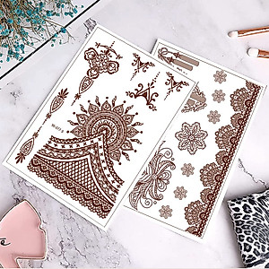 FULANSI Brown Henna Tattoos Stickers 6 Sheets Henna Temporary Tattoos Lace Mystery Sexy Mandala Flower Design Body Art Waterproof Fake Tattoos Henna Stickers for Women Body Face Arm Legs Decor