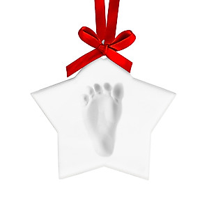 Tiny Ideas Newborn Star Christmas Ornament, Holiday Baby's Handprint or Footprint Ornament, Baby's First Christmas, Clay Print Keepsake For Baby Girl Or Baby Boy, With Included Red Ribbon