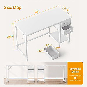 CubiCubi Computer Desk with 2 Drawers, 40 Inch Small Home Office Desk Study Writing Table, White