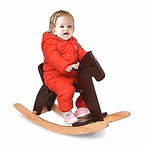 KRAND Wooden Rocking Horse Baby Ride On Toy for Toddlers Solid Wood Classic Design with Comfortable Pedal and Safe Backrest Ideal Gift for Kids (Classic, White)