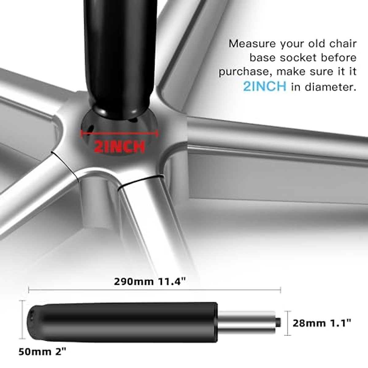 Omyoffice Adjustable Gas Lift Cylinder for Office Chairs, Black, 1000LBS Capacity