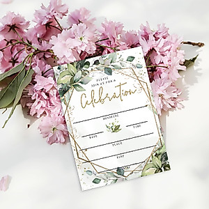 Whaline 25 Sets Greenery Invitations with Envelopes Stickers Watercolor Eucalyptus Leaves Invitation Cards Green Leaves Blank Invites for Wedding Bridal Baby Shower Birthday, 5 x 7 Inch