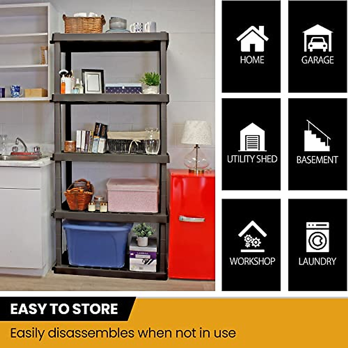 Oskar 5-Tier Storage Shelf, Interlocking Heavy Duty Shelving Unit, 750 lbs(‎18 x 36 x 73.8 inches), Multipurpose Organizer for Garage, Basement, Utility Shed, Workshop, Made in North America, Black