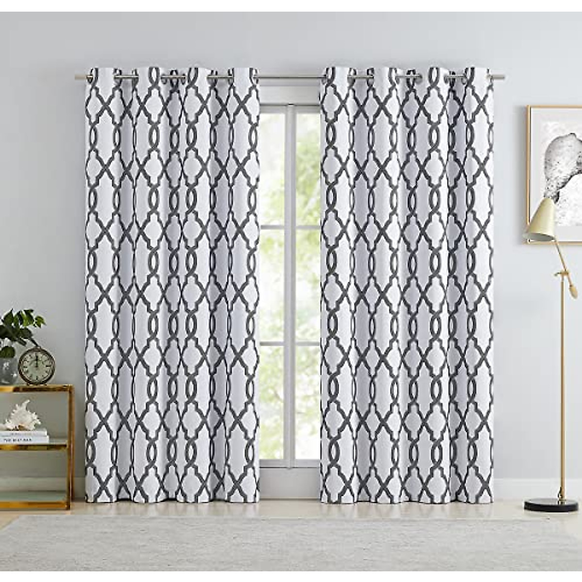UGOUTRY Black White 84 Inch Long Full Blackout Curtains for Bedroom, Thermal Insulated Grommet Window Treatments, Geometric Patterned Drapes 2 Panels, 52'' W
