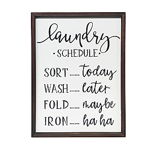 COLLECTIVE HOME - Laundry Sign, Cleaning Symbols, Funny Laundry Schedule, Vintage Wood Guide Sign, Wall Decor for Laundry Room (Schedule)