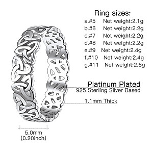 Suplight 925 Sterling Silver Trinity Celtic Knot Ring, 5mm Irish Celtic Bands Triquetra Jewelry for Women Size 11
