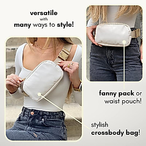 Boutique Belt Bag | Crossbody Fanny Pack for Women Fashionable Cute Mini Everywhere Bum Hip Waist Small Fashion Travel Chest Gold Accessories Adjustable Extended Strap Cream
