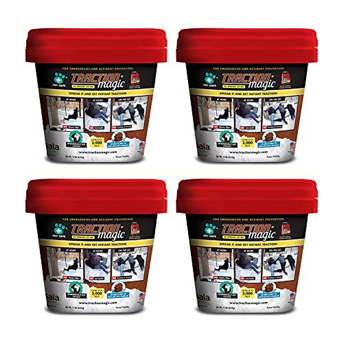 Traction Magic Quick Application All Natural Ice and Snow Melt Granule Crystals for Sidewalks, Driveways, Parking Lots, 15 Pound Bucket (4 Pack)