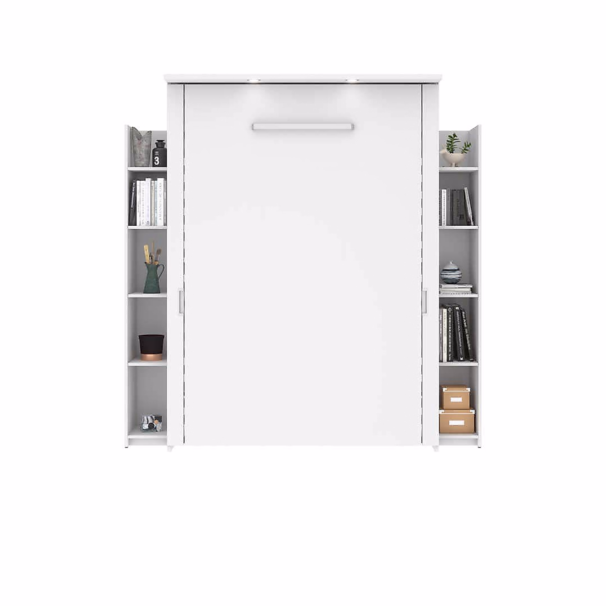 Bestar Lumina Full Murphy Bed with Shelves, Sleeping Arrangement with Storage, White