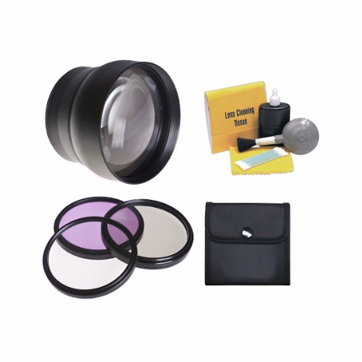 58mm 2.2x Super Telephoto Lens (Stronger Alternative To Olympus TCON-17) + Stepping Ring 55mm-58mm + 55mm 3 Piece Filter Kit, Includes Ultraviolet, Polarizer & Fluorescent + Nwv Direct 5 Piece Cleaning Kit