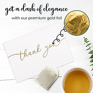 100 Heavyweight Blank Thank You Cards with Envelopes - Blank Cards and Envelopes - Thank You Cards Wedding with Envelopes Set - Gold Script Thank You Notes - Thank You Cards Bridal Shower (100 Pack)