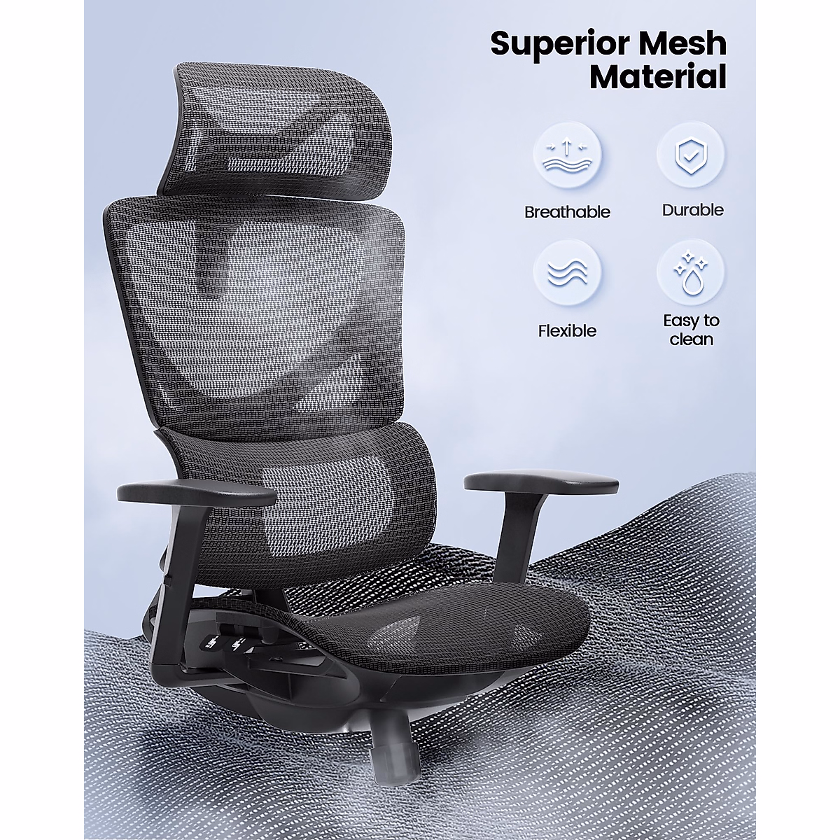 Ergonomic Mesh Office Chair - Home Office Desk Chair with Lumbar Support - Computer Chair Back Height Adjustable Black (Ergo Upgrade 518)