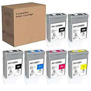 Primer Ink Compatible Canon PFI-120 PFI 120 Ink Cartridge Replacement for Canon imagePROGRAF iPF TM-Series TM-200 TM-300 TM-305 TM-205 (2 Matte Black, 1 Black, 1 Cyan, 1 Magenta, 1 Yellow, 6-Pack)